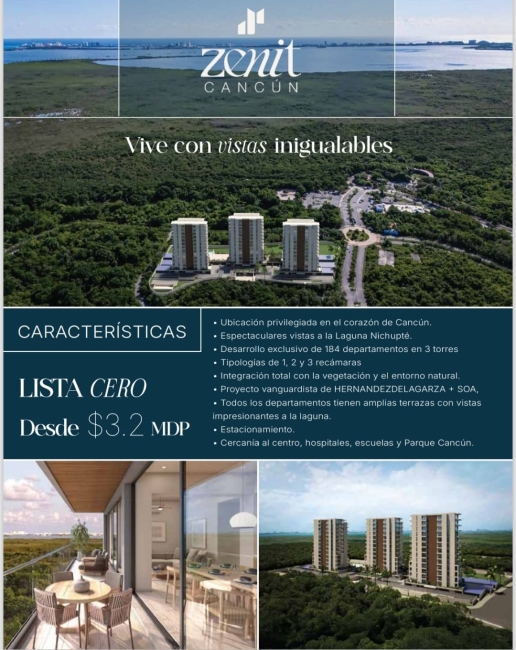 Departamento en Venta con vista a la laguna Nichupte- Zenit Cancun ...